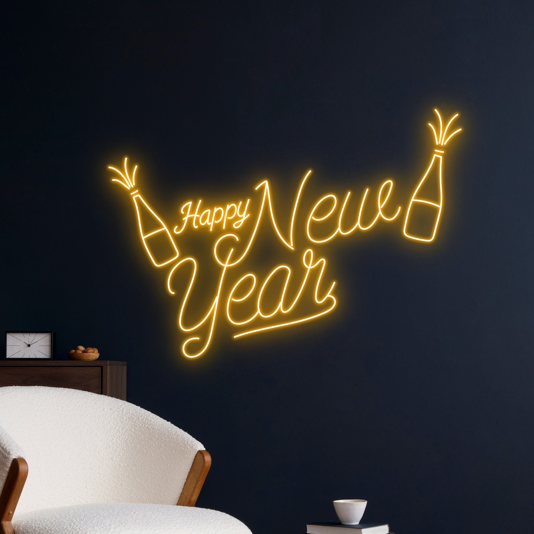 Happy New Year Neon Sign Happy New Year Led Sign Champagne - Etsy