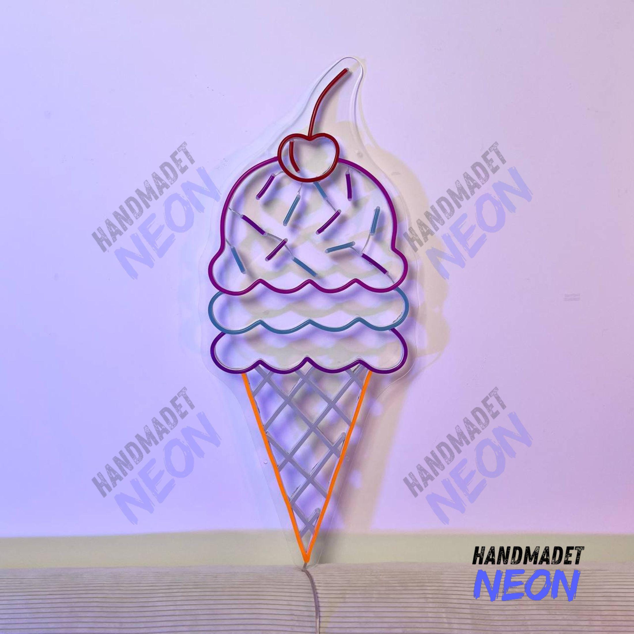 Custom Ice Cream Neon Sign, Ice Cream Cone Neon Light, Gelato LED Light ...