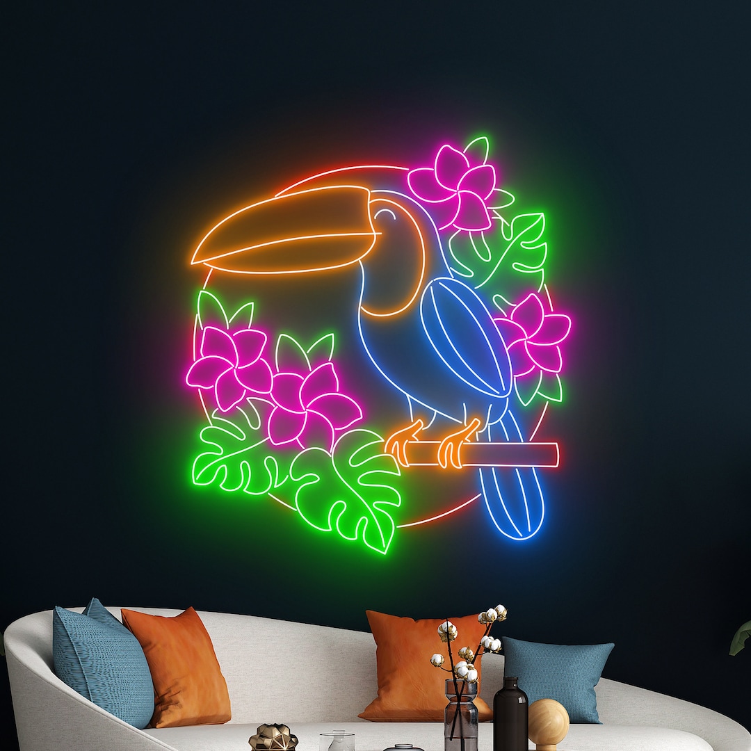 Toucan Bird Neon Light, Monstera Tropical Leaf Led Light, Green Leaf ...