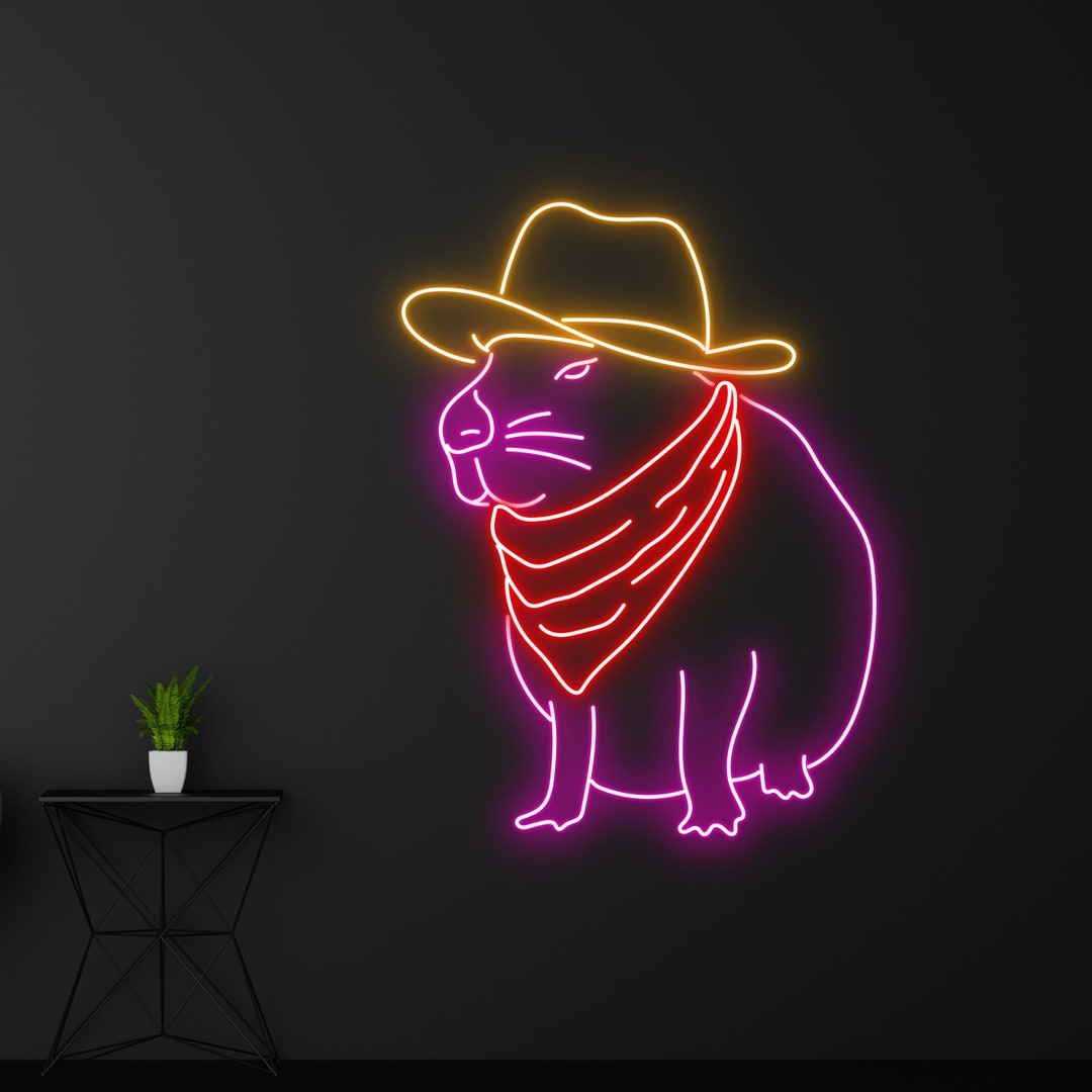 Cowboy Capybara Neon Sign, Capybara Cowboy Led Sign, Cowboy Hat ...