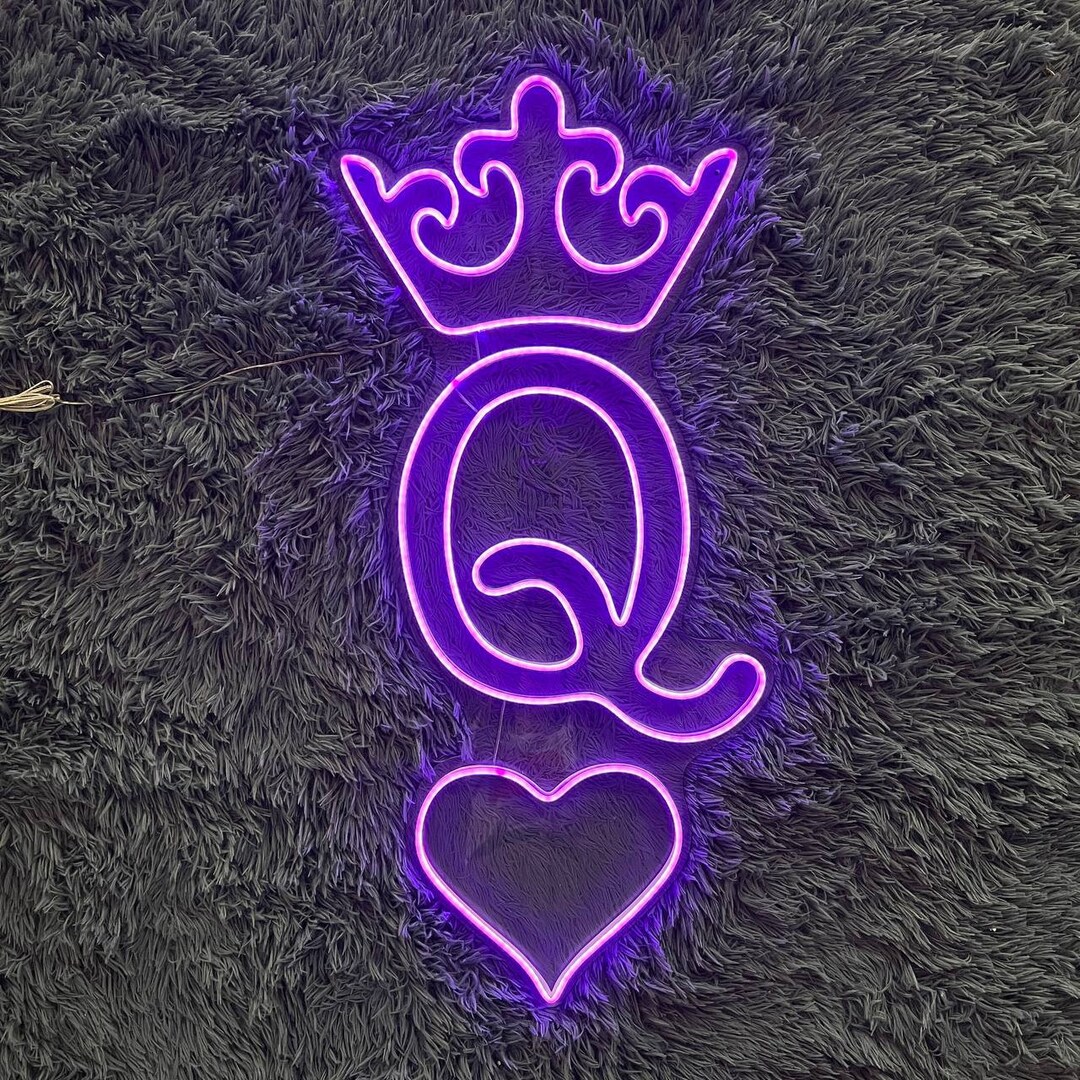 Queen of Hearts Neon Sign, Poker Neon Sign, Neon Sign Wall Art, Neon ...