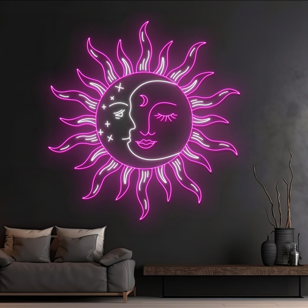 Custom Moon Sun Couple Neon Light, Sun Moon Lovers Led Light, Sleeping ...