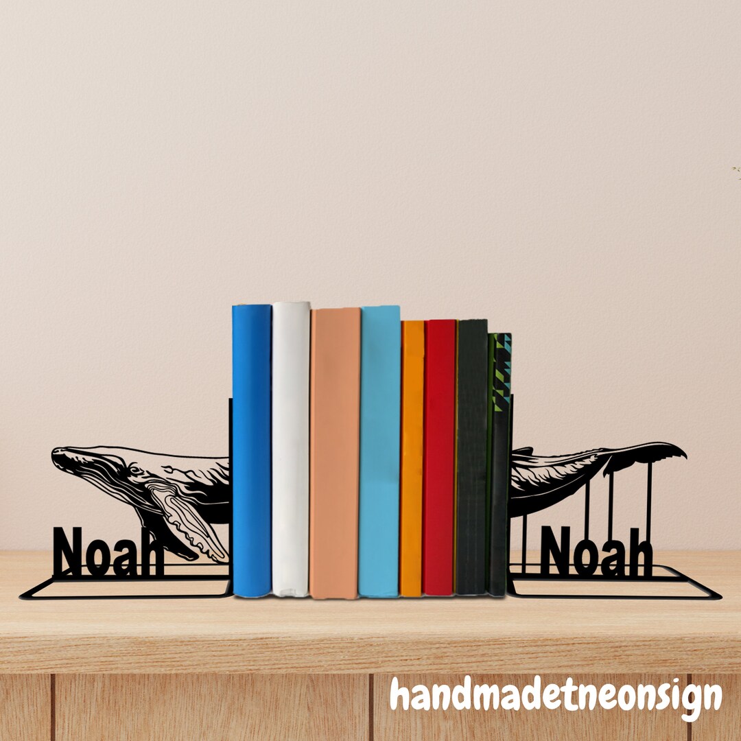 Custom Whale Metal Bookends Whale Name Bookend, Whale Table Sign ...