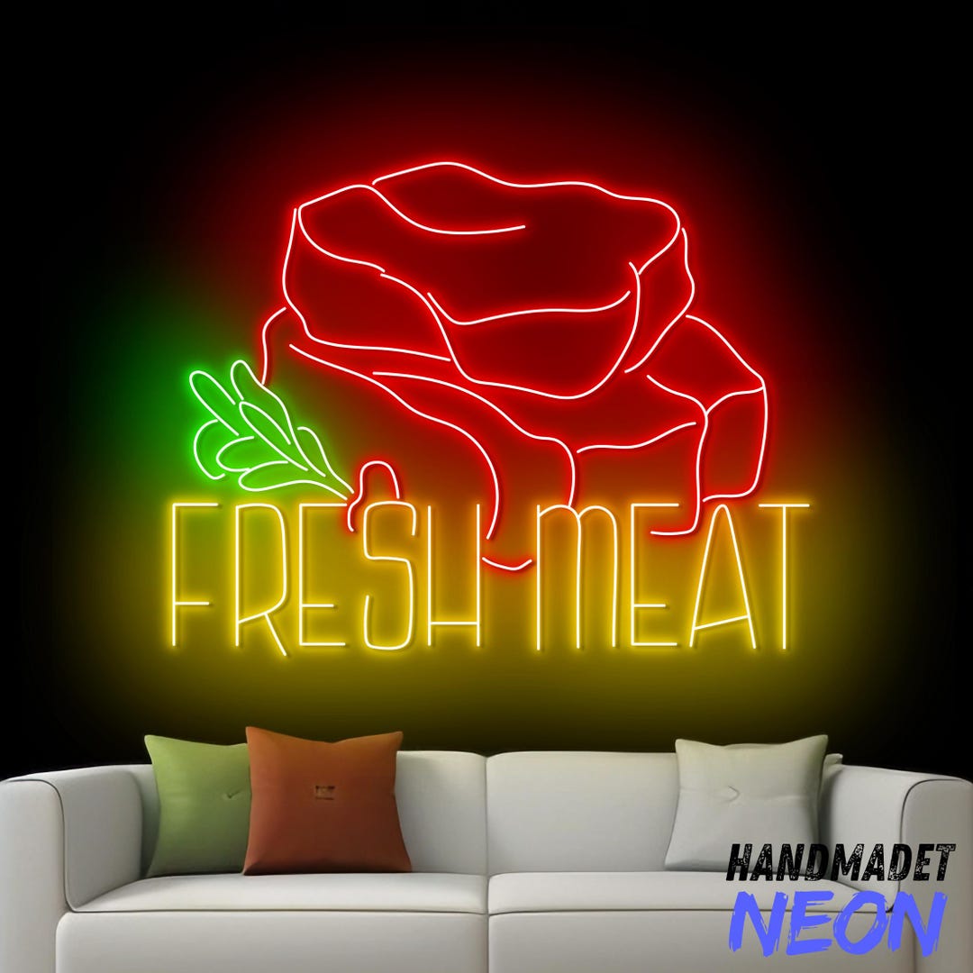 Fresh Meat Neon Sign, Slab of Beef Led Sign, Meat Store Led Light, Meat ...