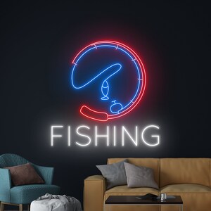 Fishing Neon Led Sign, Fishing Neon Sign, Fisher Led Light, Fisherman ...