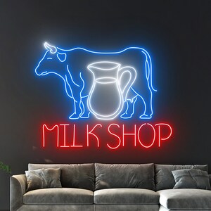 Milk Shop Neon Led Sign, Dairy Cows Neon Sign, Milk Shop Open Logo Neon ...