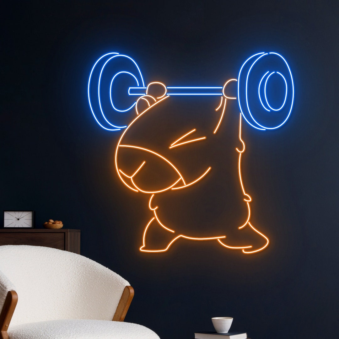 Capybara Lifts the Weight Neon Sign, Capybara Dumbbell LED Sign ...