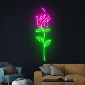 Rose Neon Light, Floral Led Light, Flower Room Wall Decor, Florist Neon ...