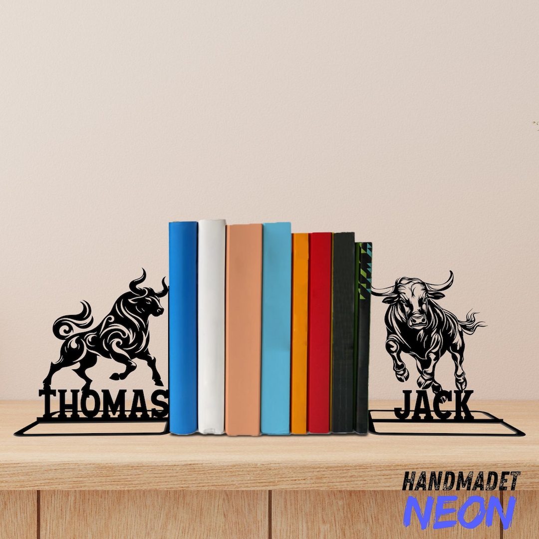 Custom Bull Bookends, Bull Book Ends, Bookshelf Home Decor, Book Lover ...