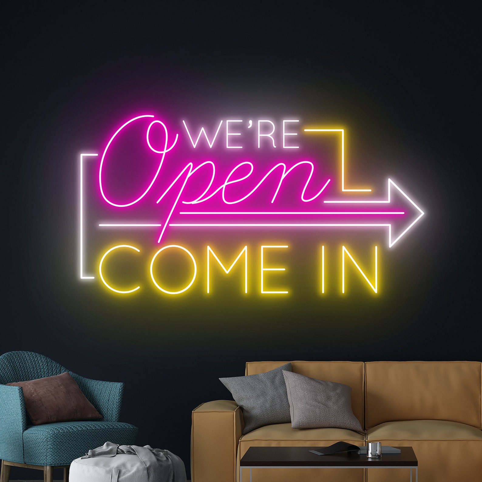Custom Open Direction Arrow Left Neon Sign, Open Arrow Led Sign, Arrow ...