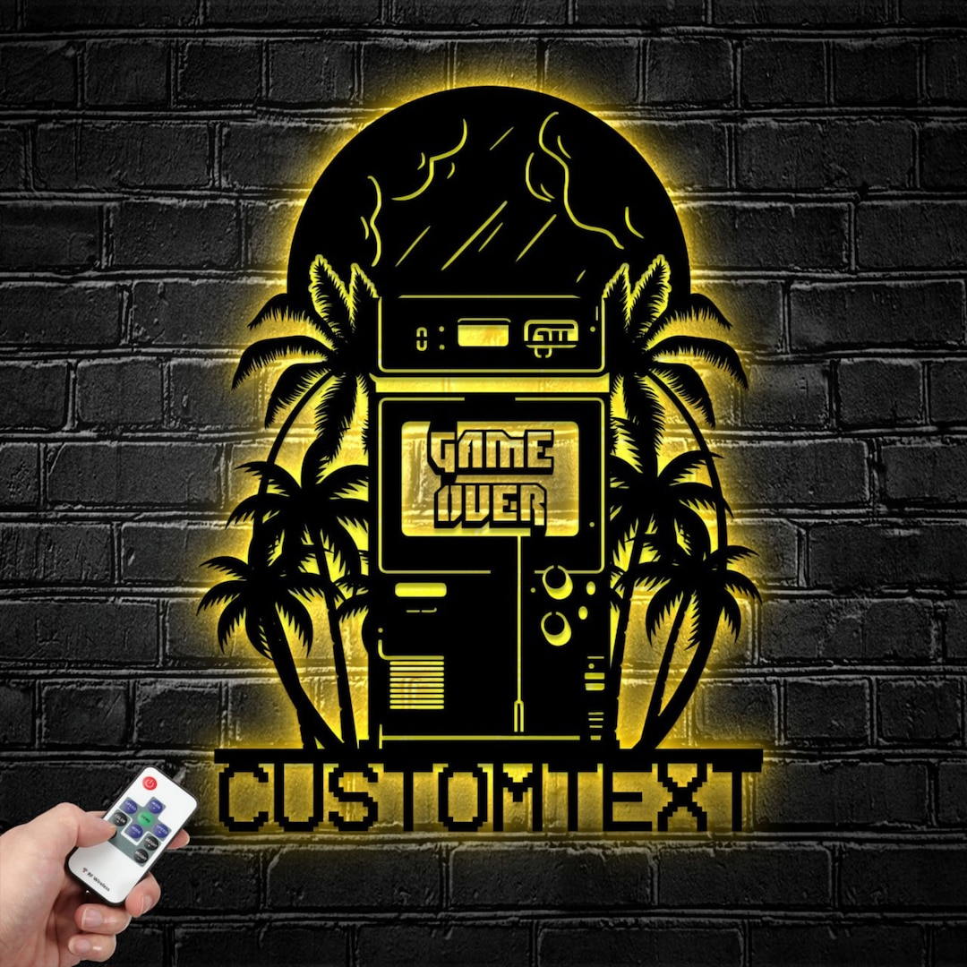 Personalized Game Over Arcade Metal Wall Led Light, Custom Game Player ...
