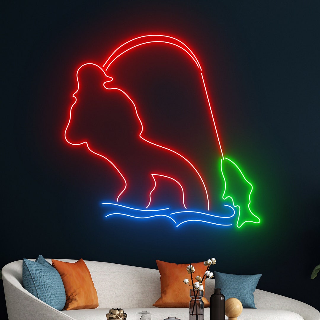 Fishing Neon Sign, Fishing on Lake Neon Light, Man Fishing Led Light ...