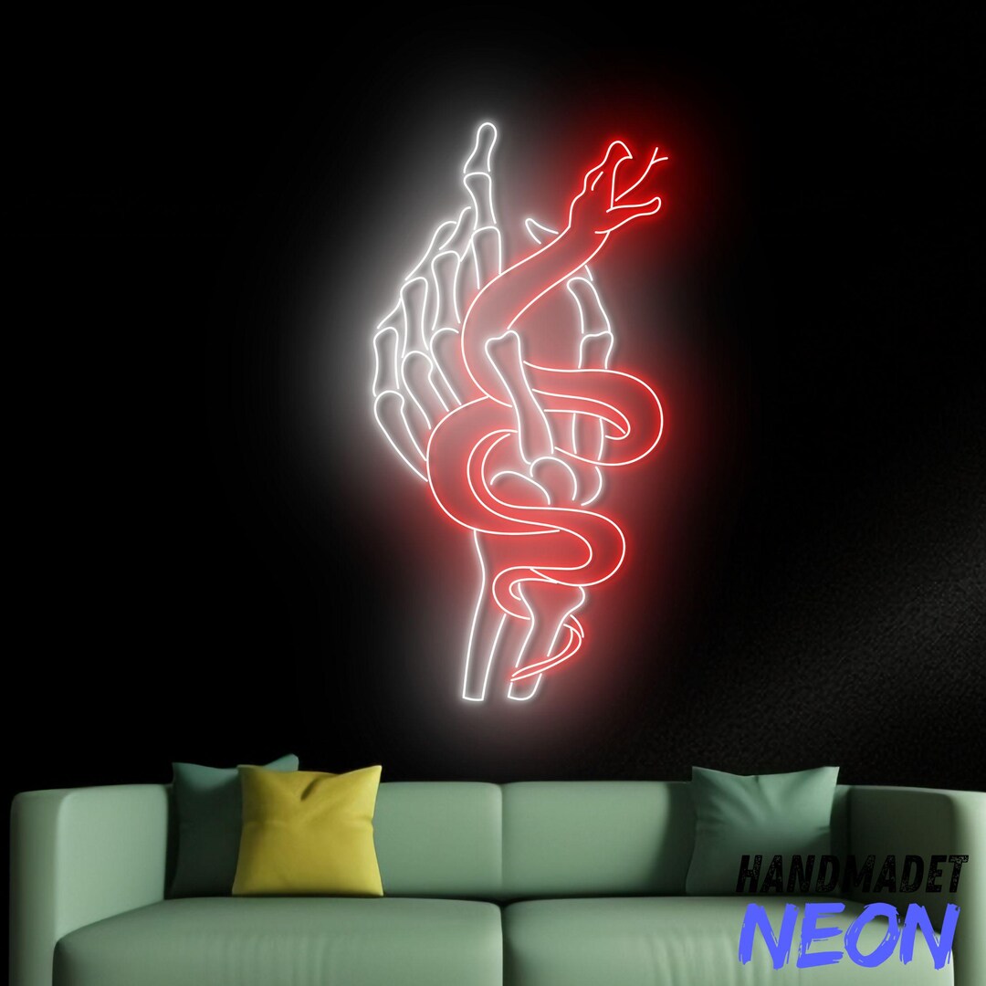 Skeleton Hand Holding Snake Neon Sign Snake Wrapping Hand Led Sign ...