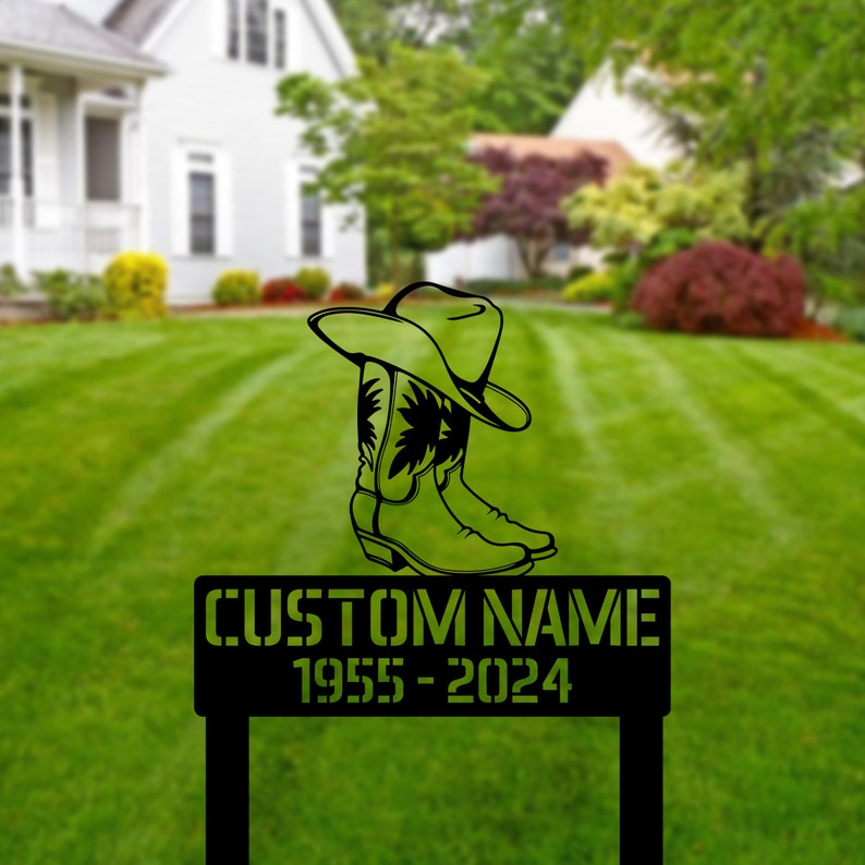 Custom Outdoor Memorial Cowboy Metal Sign With Stakes - Personalized ...