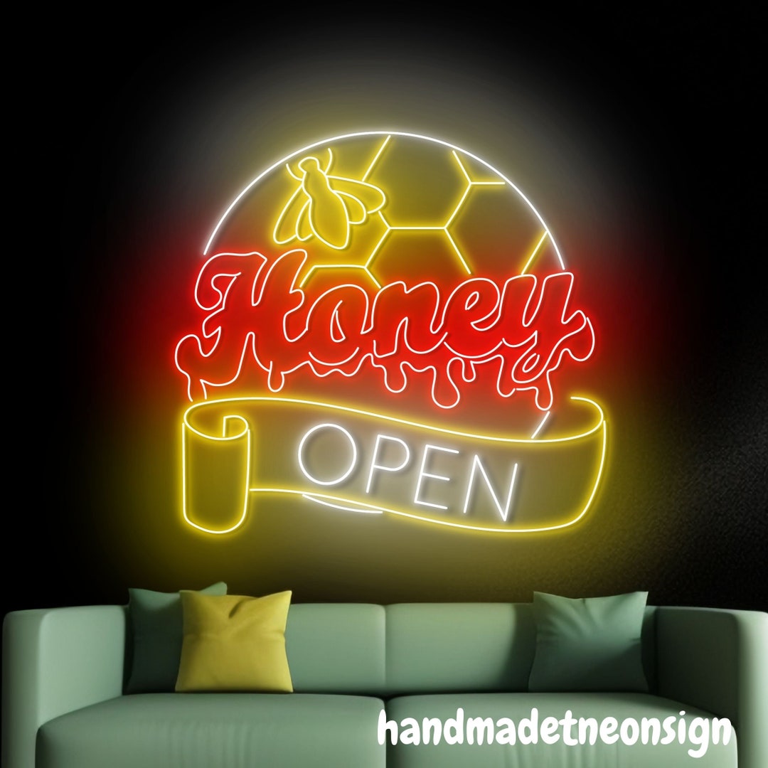 Honey Open Neon Sign, Honey Bee Led Sign, Bee Hive Led Light, Hive Neon ...