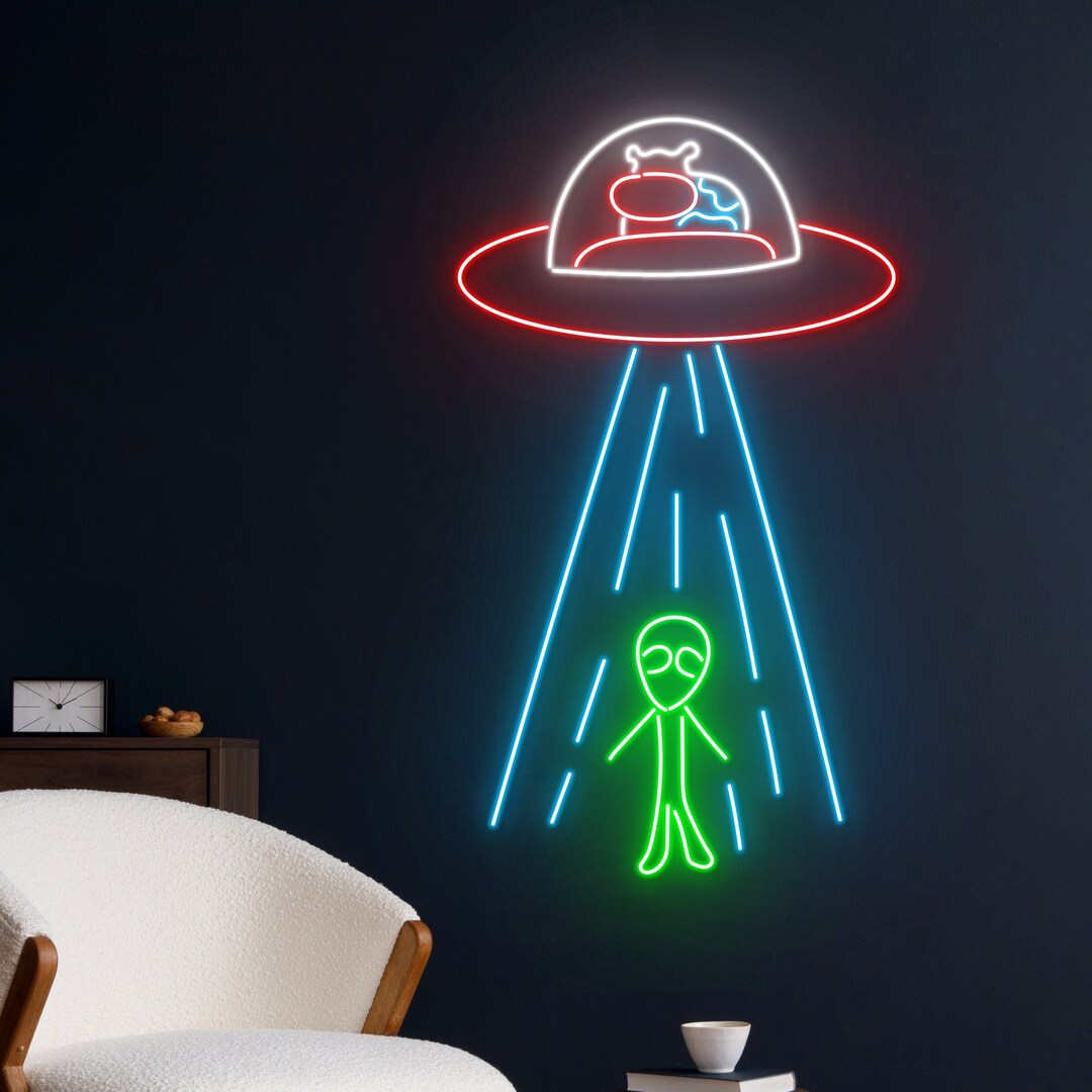 Cow UFO Abduction Alien Neon Sign, UFO Dairy Cow Alien Led Sign, Alien ...