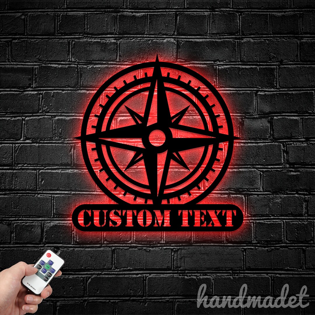 Personalized Compass Rose Metal Wall Sign, Compass Metal Wall Light ...