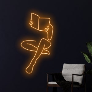Book Neon Sign, Reading Book Neon Light, Bookworm LED Light, Bookish ...