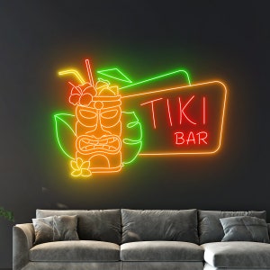 Tiki Bar Neon Sign, Bar Tiki LED Light, Cocktails Tiki Logo Neon Light ...