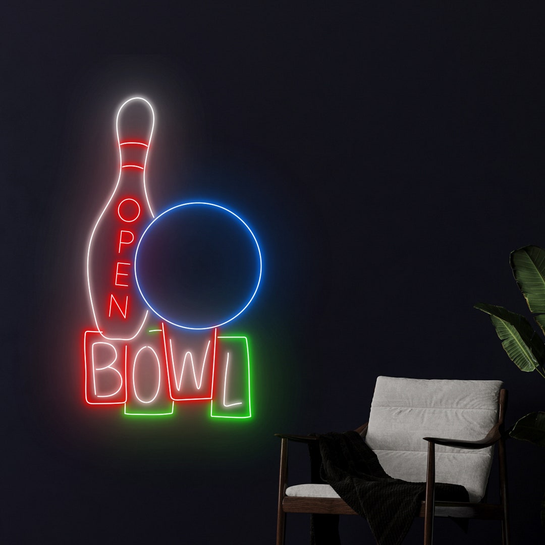 Open Bowl Neon Sign, Bowling Led Sign, Bowling Led Light, Bowling Game ...