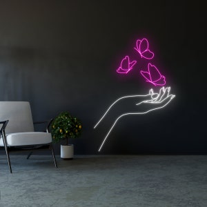 Butterfly Hand Neon Sign, Butterfly Hand Led Sign, Wall Decor ...
