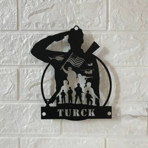 Custom US Soldier Military Metal Wall Art LED Light | Personalized ...