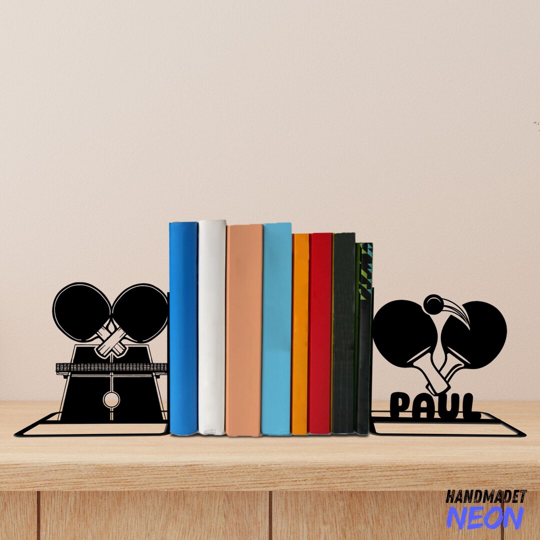 Custom Ping Pong Metal Bookends Table Tennis Racket Name Bookend, Sport ...