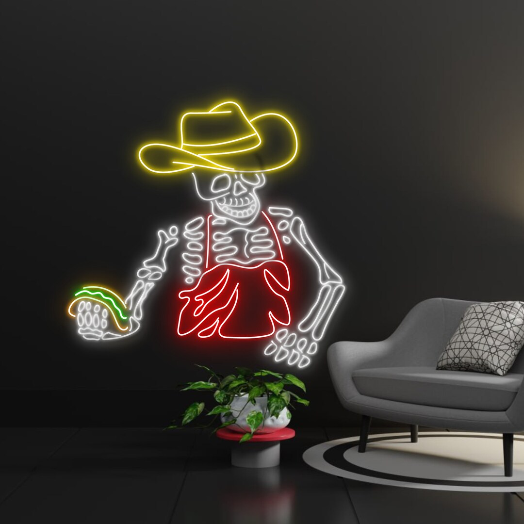 Skeleton Cowboy Taco Led Sign, Skeleton Cowboy Tacos Neon Sign, Wall ...