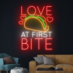 Love at First Bite Neon Sign, Tacos LED Sign, Taco Neon Light, Tacos ...