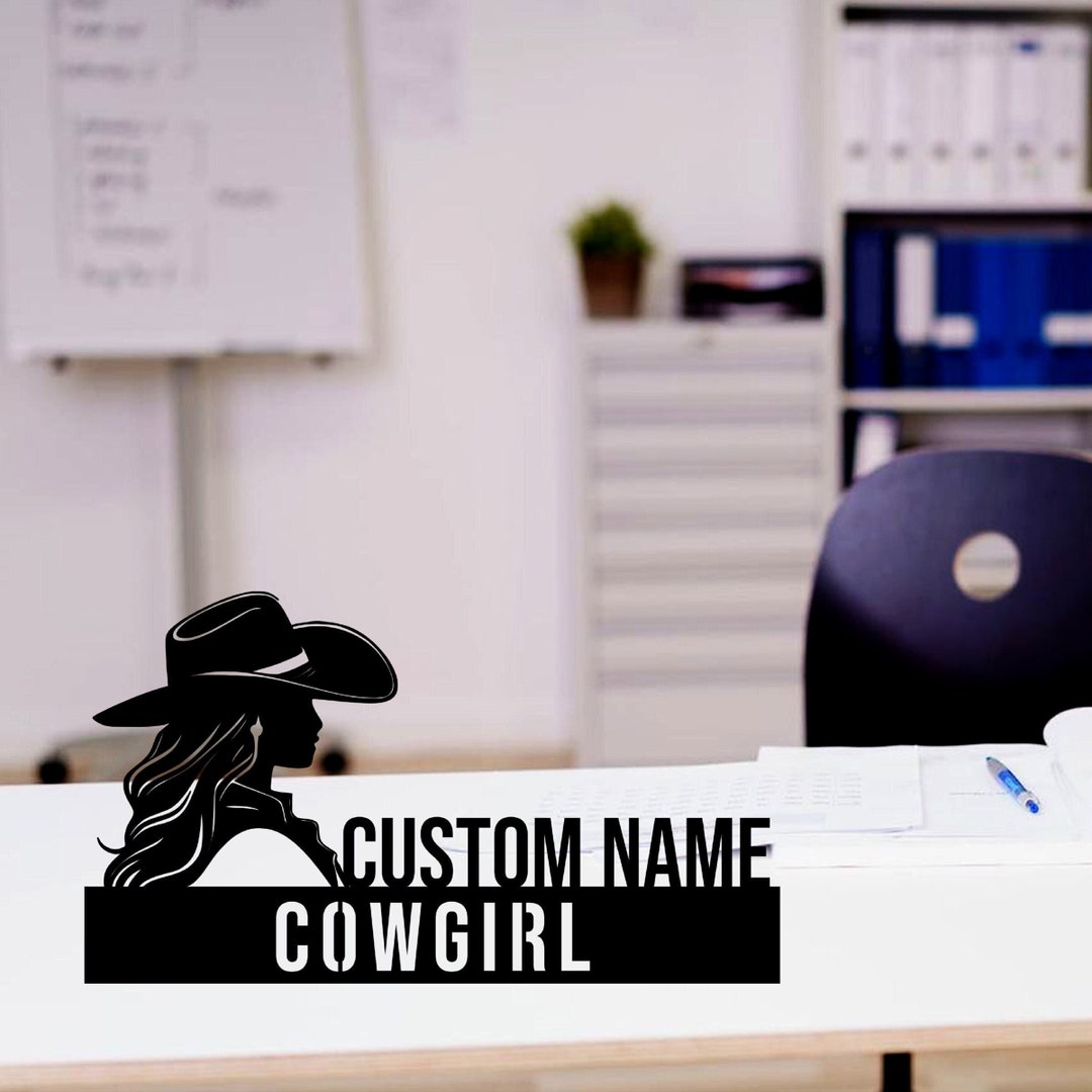 Custom Cowgirl Desk Name Plate, Cowgirl Metal Nameplate for Desk, Desk ...