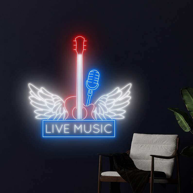 Live Music Led Sign, Guitar Microphone Neon Sign, Live Music Wall Art ...