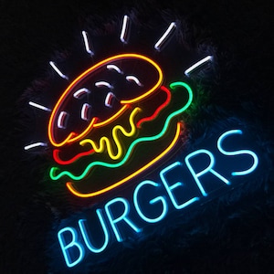 Burger Led Sign, Hamburger Neon Sign, Wall Decor, Burger Art Sign, Home ...