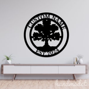 Personalized Oak Tree Metal Wall Sign, Oak Tree Metal Wall Light ...