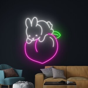 Rabbit Peach Neon Sign, Bunny Neon Light, Easter Rabbit Led Light ...