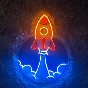 Spaceship Led Sign, Rocket Neon Sign, Wall Decor, Spaceship Art Sign ...