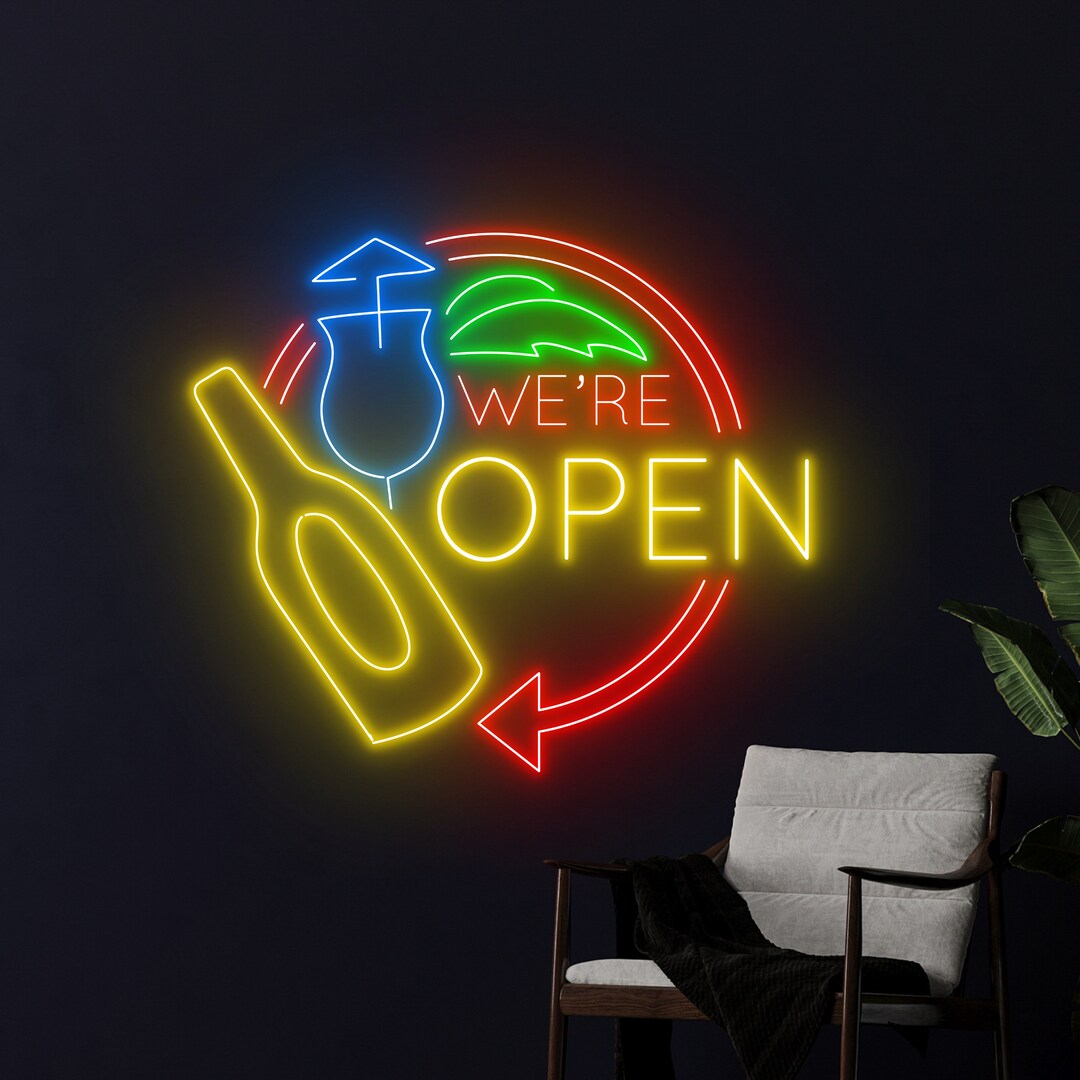We're Open Neon Sign, Bar Open LED Light, Cocktail Bar Open Neon Light ...