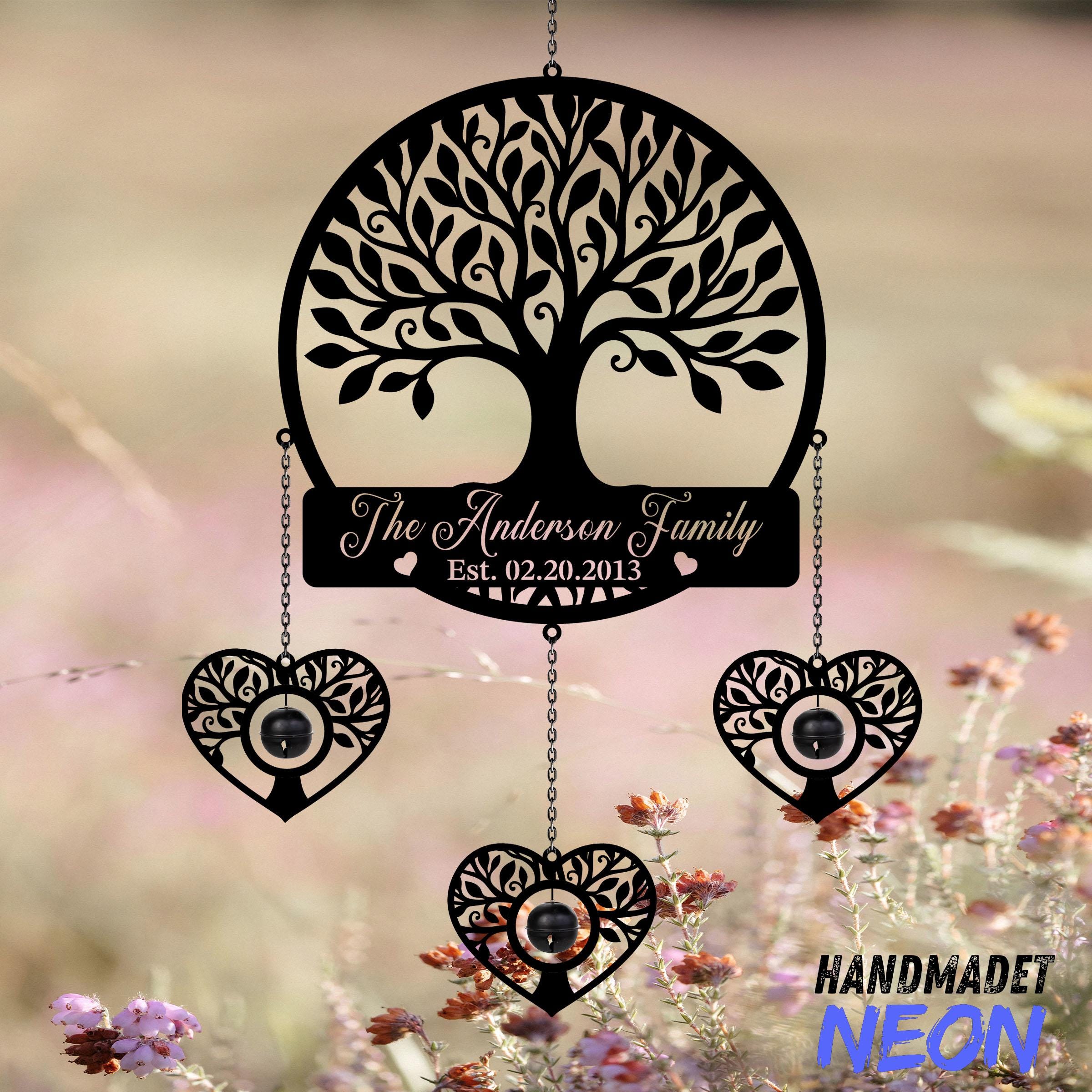 Personalized Family Tree Wind Chime Rattle, Custom Family Name Metal ...