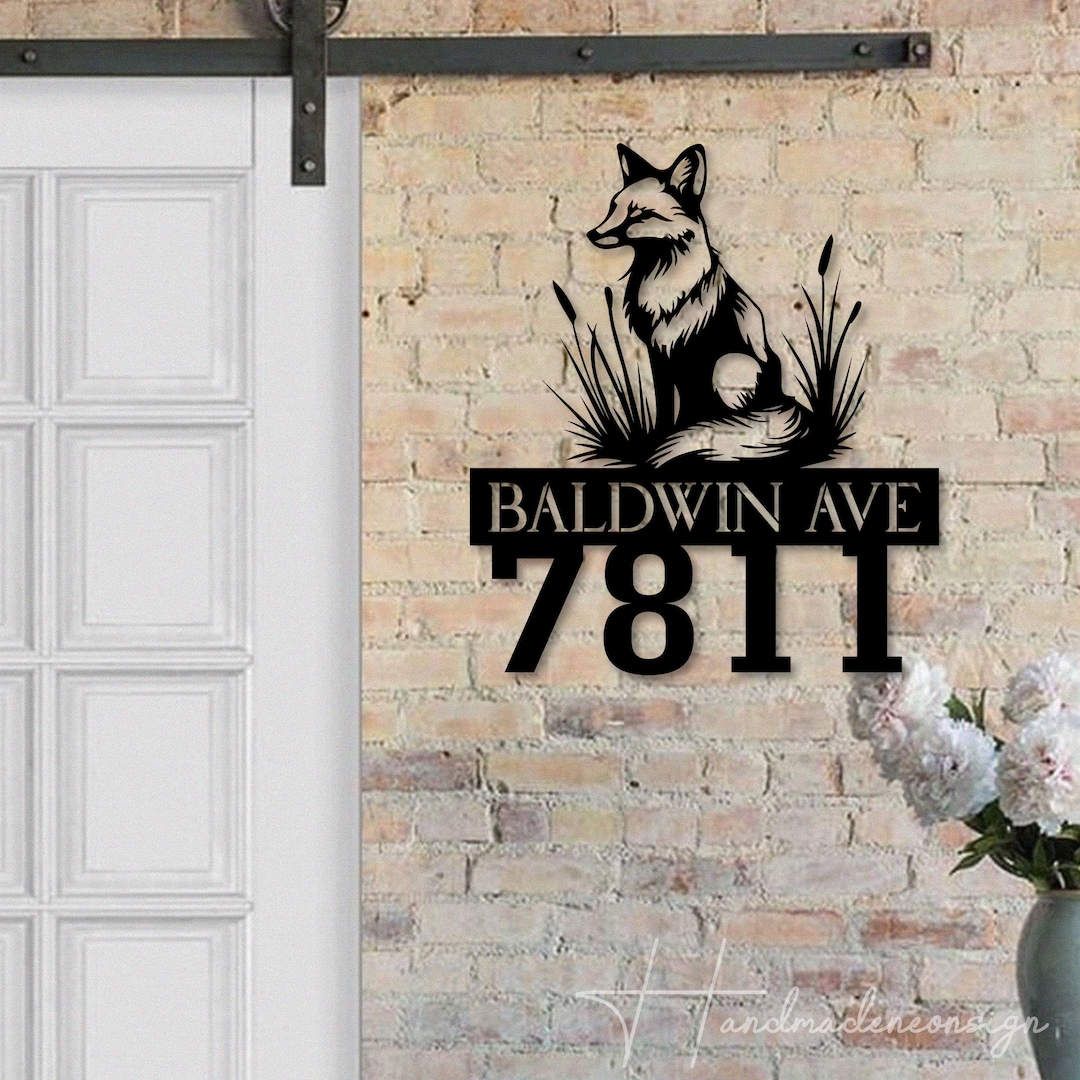 Personalized Fox House Number, Custom Fox Home Number Metal Wall Sign ...
