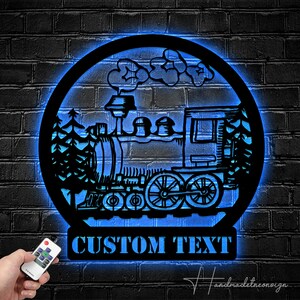 Custom Locomotive Train Metal Sign Wall Art With LED Light Personalized ...