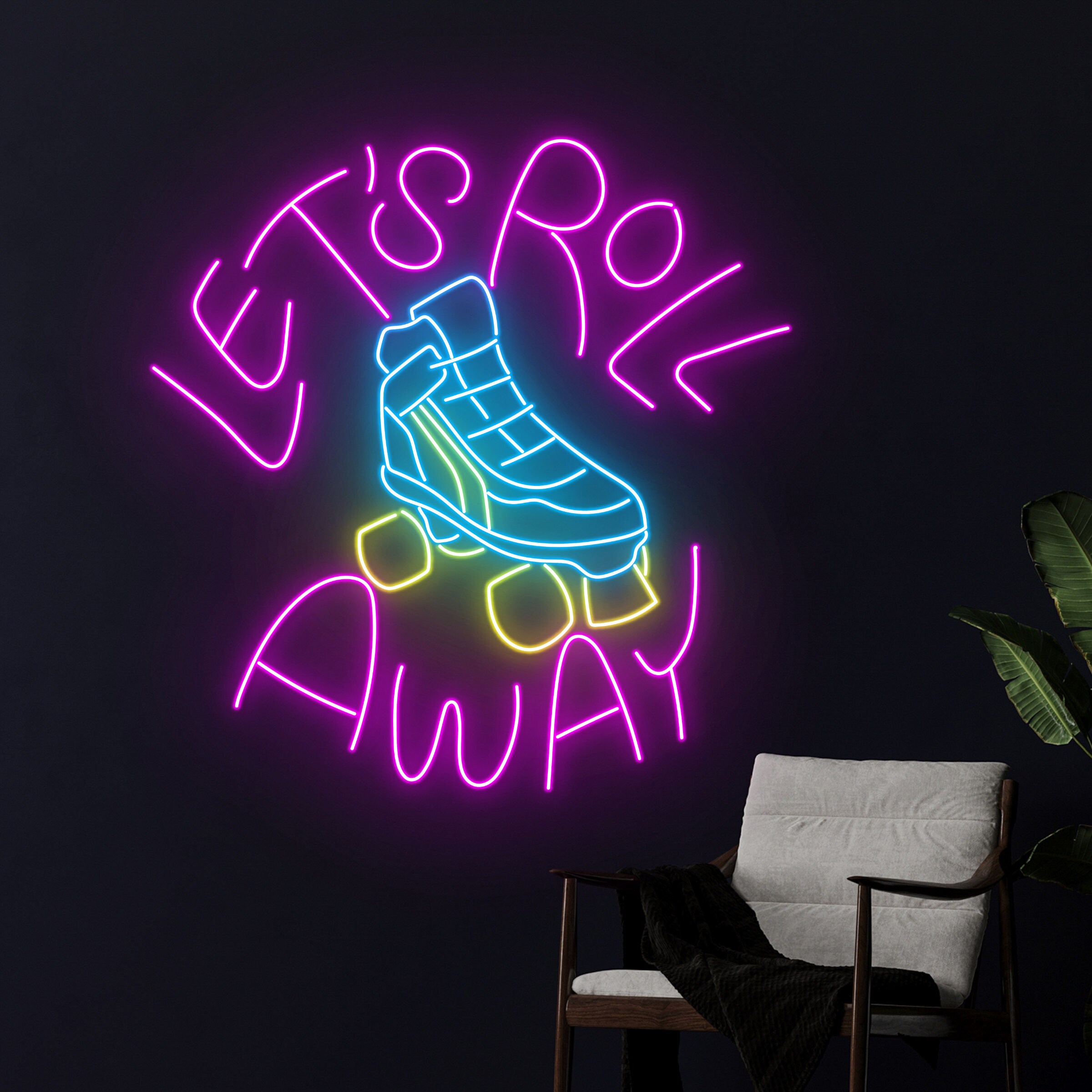 Let's Roll Away Roller Skate Neon Sign, Rolling Skate Led Sign, Roller ...
