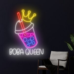 Boba Queen Neon Sign, Boba Tea Neon Light, Milk Tea Led Sign, Tea Drink ...