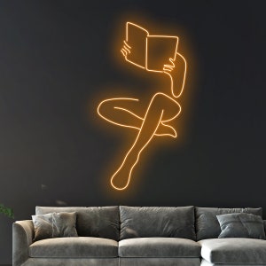 Book Neon Sign, Reading Book Neon Light, Bookworm LED Light, Bookish ...
