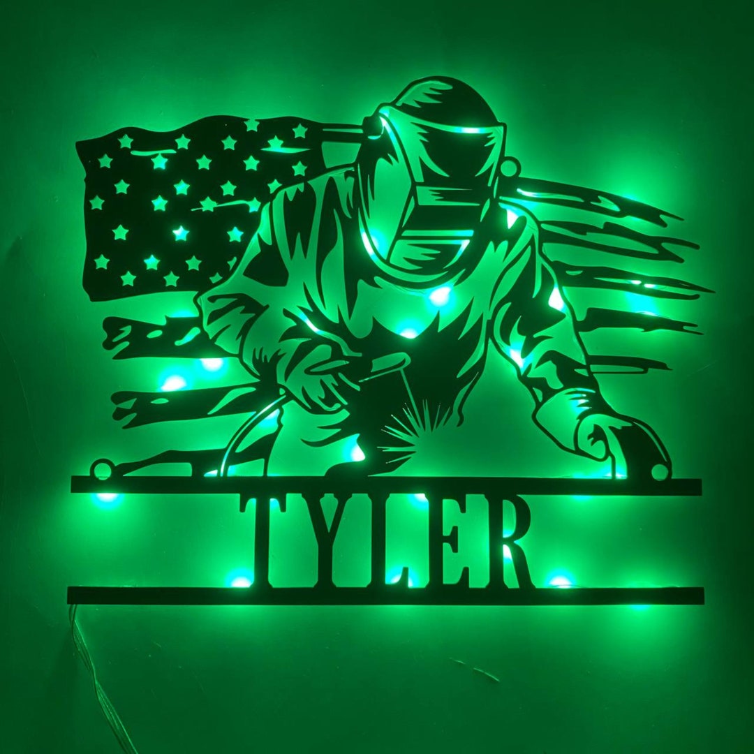 Custom USA Flag Welding Metal Wall Art LED Light Personalized Welder ...
