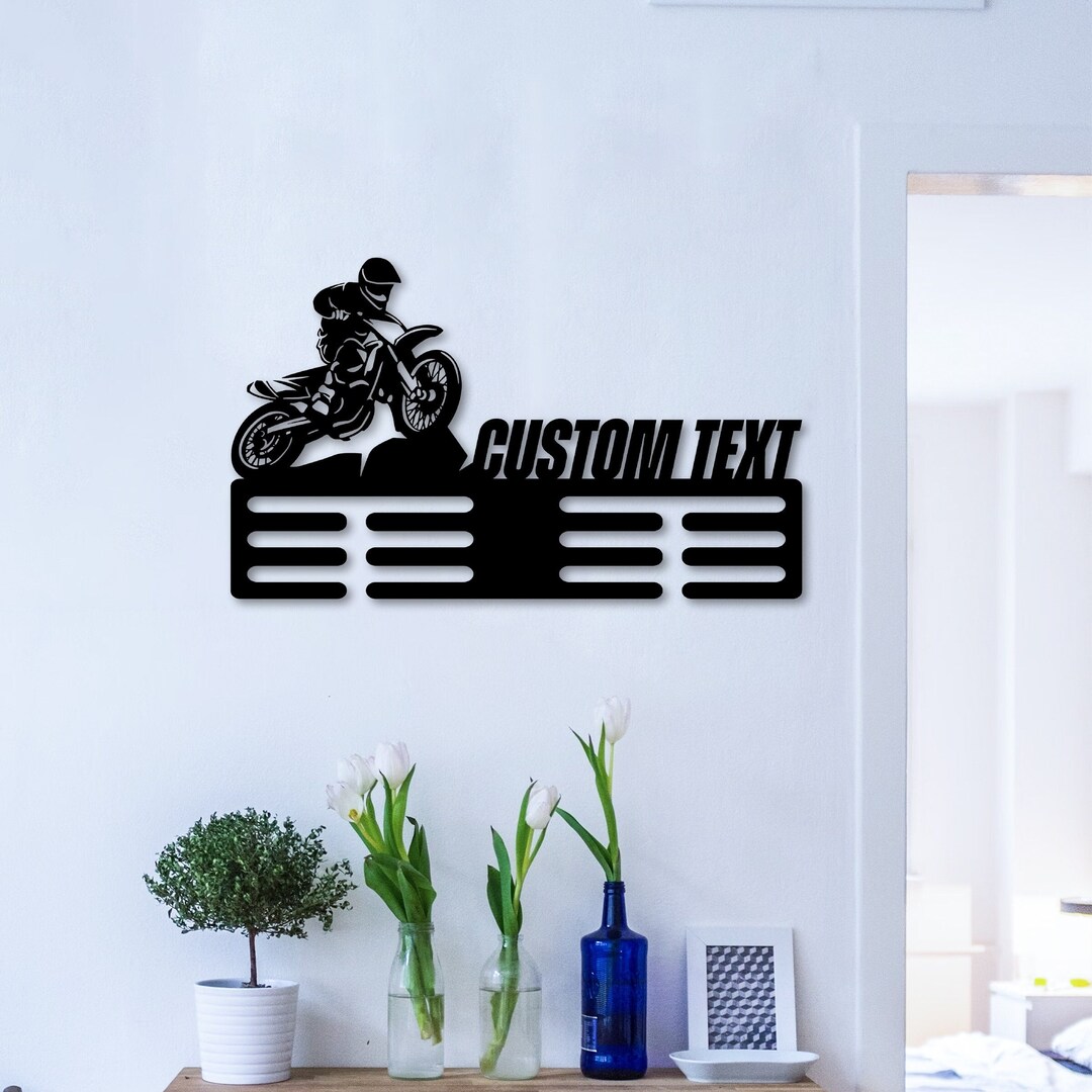 Custom Motocross Biker Medal Hanger Metal Wall Art LED Light, Motocross ...
