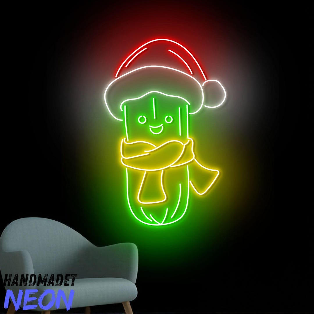Cucumber Christmas Hat Neon Sign, Cucumber Christmas Led Sign, Merry ...