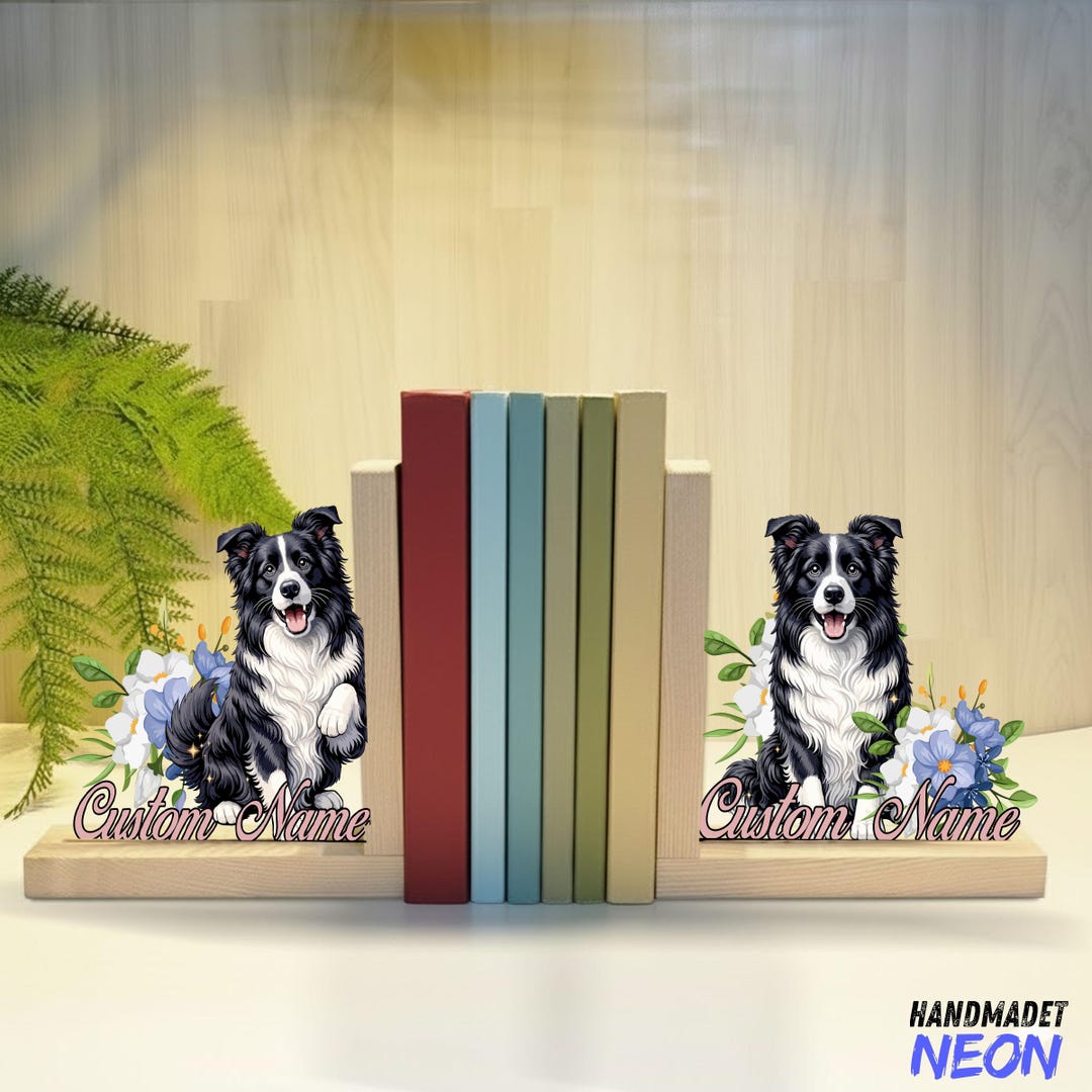 Custom Border Collie Bookends, Personalized Border Collie Book Holder ...