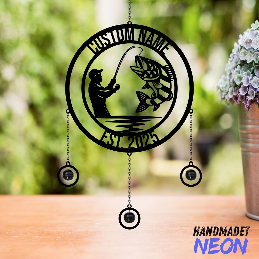 Custom Fishing Sign Metal Wind Chimes Rattle, Personalized Fishing Wind ...