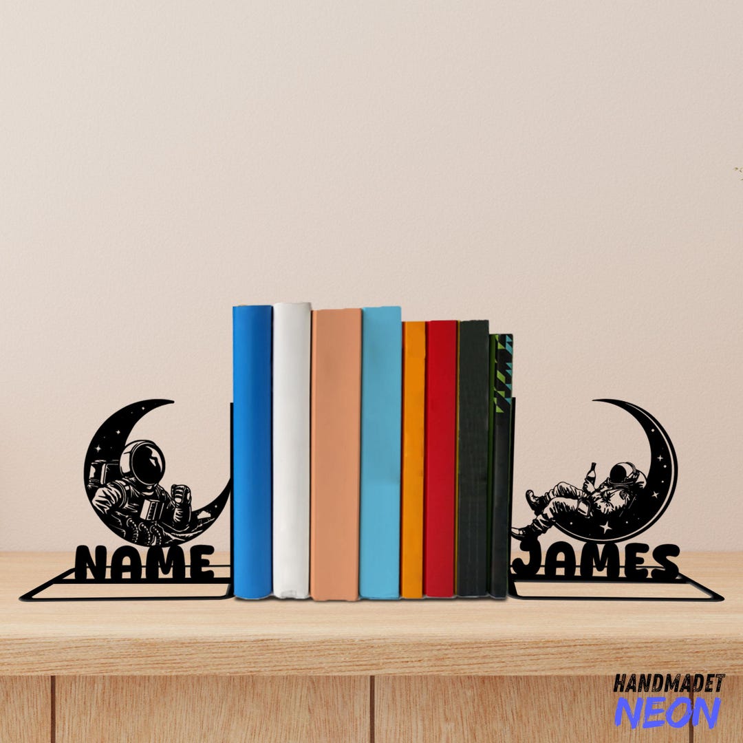 Custom Astronaut Metal Bookends Astronaut Moon Name Bookend, Crescent ...