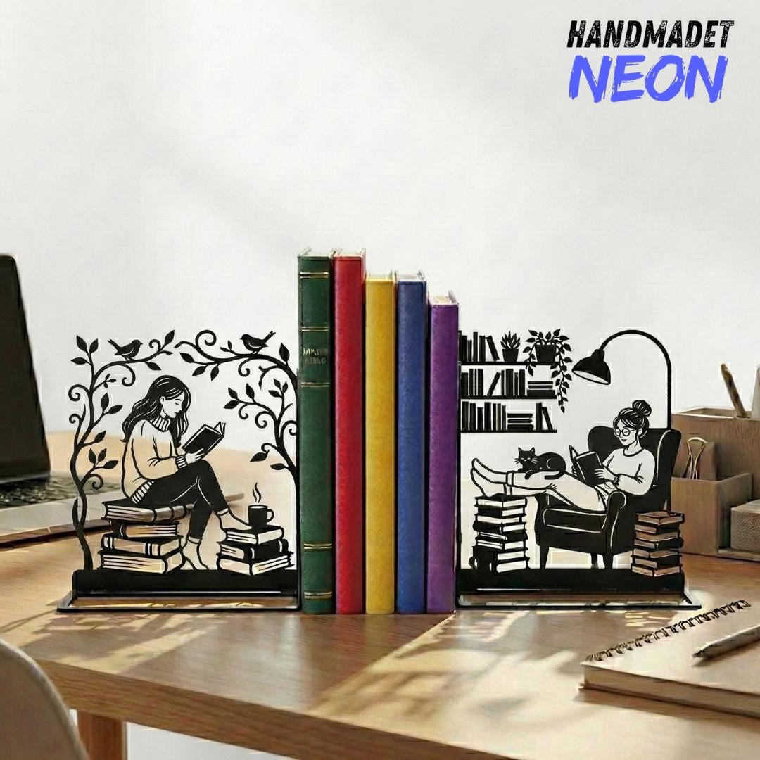 Personalized Girl Reading Bookends Metal Sign, Custom Metal Book Holder ...