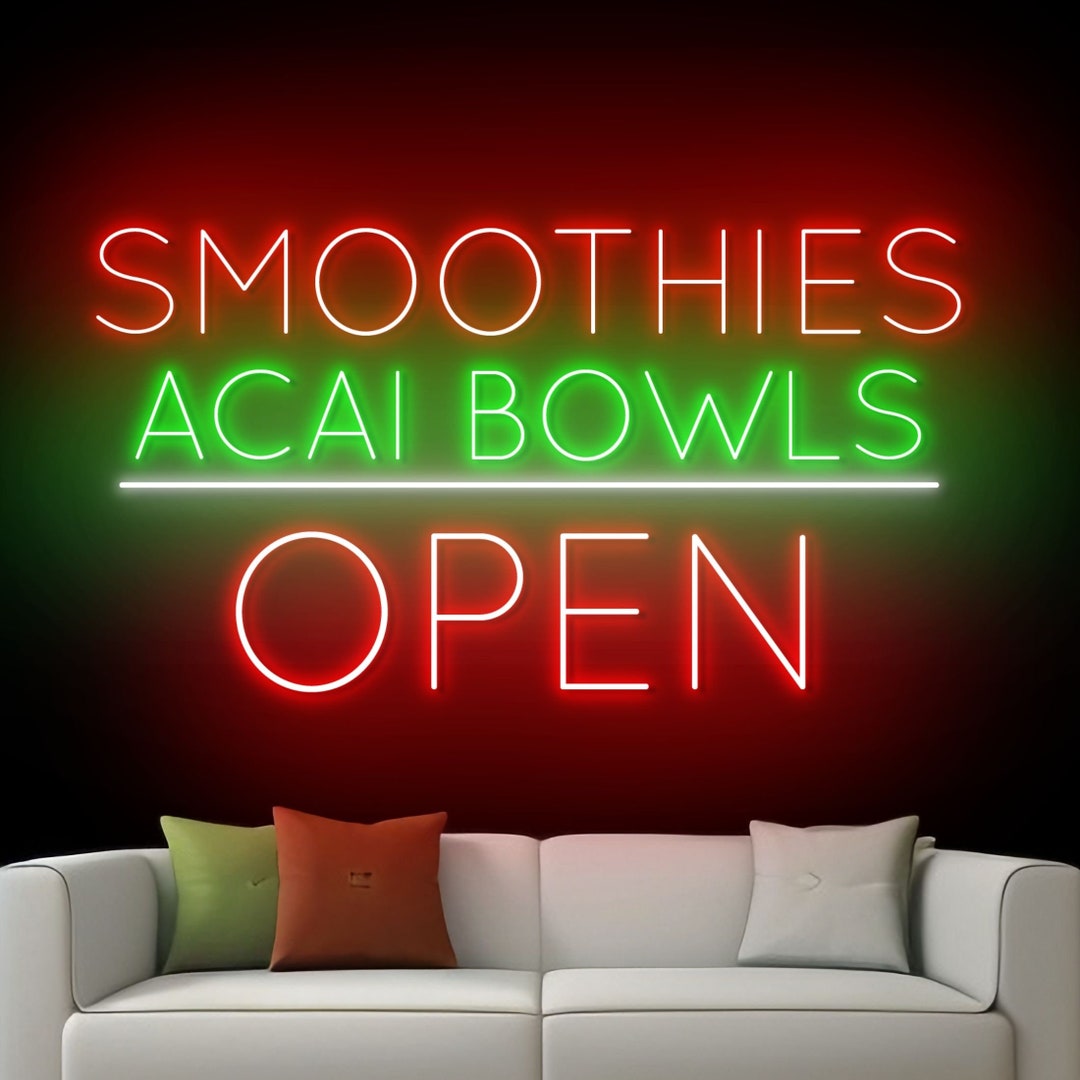 Smoothies Acai Bowls Open Neon Wall Sign, Smoothies Bowl Led Wall Sign ...